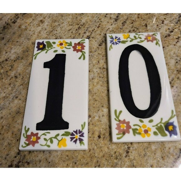 Unbranded | Accents | Two Painted Floral House Number Tiles Made In Usa ...